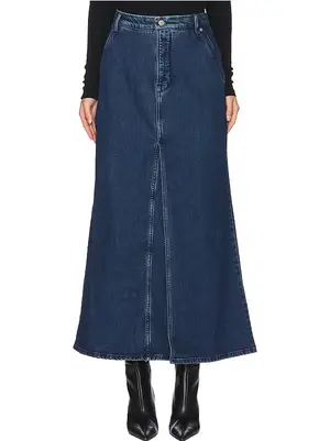 Good American Fit And Flare Denim Maxi Skirt - Indigo724