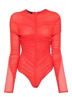 MUGLER Ruched Bodysuit - Red