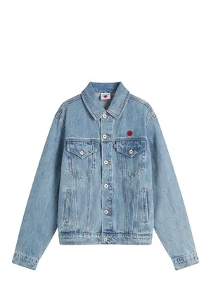 ICECREAM Check Lined Denim Trucker Jacket - Vintage Wash Blue