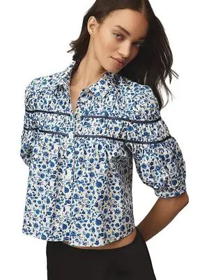 Maeve Leandra Shirred Yoke Blouse - Blue Floral