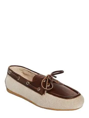 Miu Miu Canvas And Leather Boat Shoe - Naturale/ Bruciato