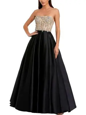 Mac Duggal Strapless Embellished Bustier Ball Gown - Black