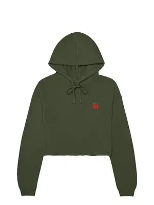 DALIX Strawberry Cropped Fleece Hoodie - Military Green