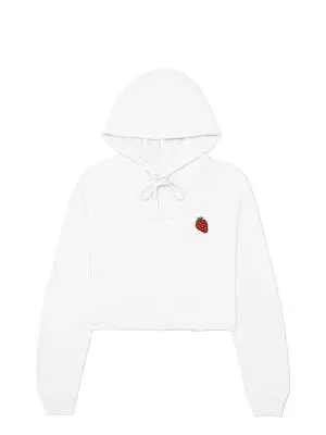 DALIX Strawberry Cropped Fleece Hoodie - White