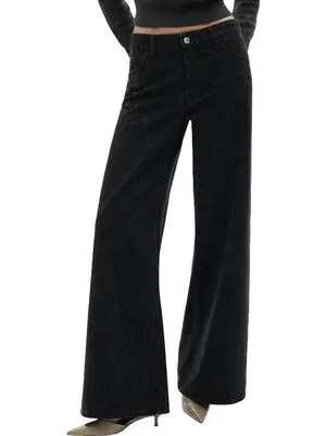 Mango Snakeskin Effect Wide Leg Jeans - Black Denim