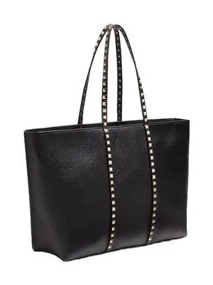 Valentino Garavani Rockstud Shopping Bag In Grainy Calfskin - Black