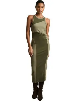 REISS Ava Colourblock Jersey Bodycon Dress - Khaki