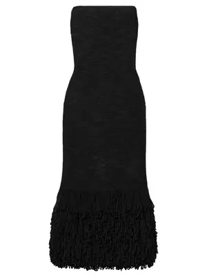 Gabriela Hearst Corus Strapless Fringed Cashmere And Silk-blend Midi Dress - Black