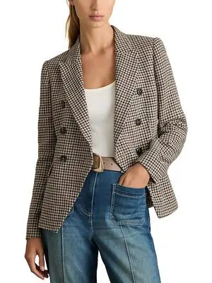 REISS Evie Double Breasted Textured Checked Blazer - Navy Neutral
