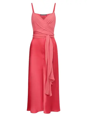 Alberta Ferretti V-neck Satin Midi Dress - Pink