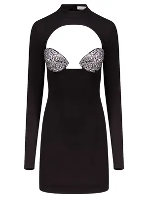 AREA Crystal-embellished Cut-out Mini Dress - Black