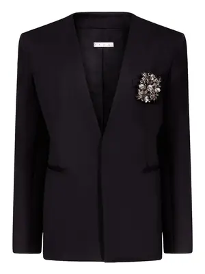 AREA AREA Crystal-Brooch Collarless Blazer