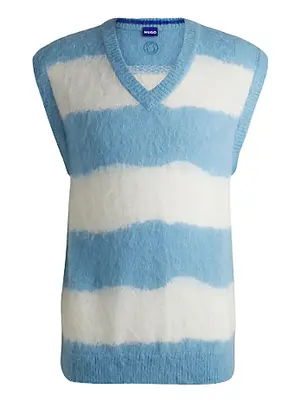 Hugo Striped V-neck Knitted Vest - Light/pastel Blue