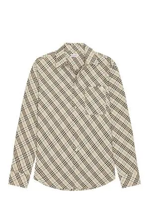 Burberry Long Sleeve Check Shirt In Brown - Husk