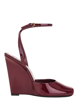 Saint Laurent Orhand Peep Toe Wedges - Grenade