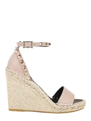 Valentino Garavani Rockstud Wedge Espadrilles - Poudre  Nero  & Naturale