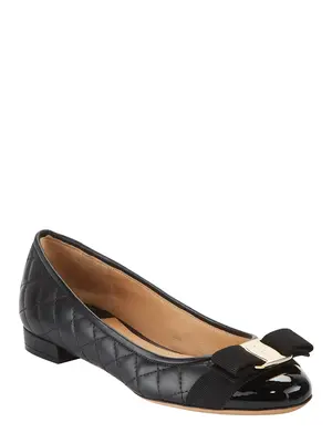 FERRAGAMO Varina Quilted Ballet Flats - Nero
