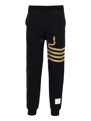 Thom Browne Snake-embroidery Cotton Track Pants - Blue