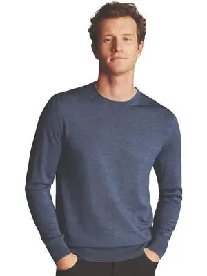 CHARLES TYRWHITT Charles Tyrwhitt Pure Merino Crew Neck Sweater Indigo Blue
