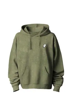 DALIX Ghost Embroidered Mineral Wash Hoodie Olive