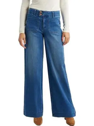 Wit & Wisdom Ab'solution Patch Pocket Wide Leg Jeans - Blue