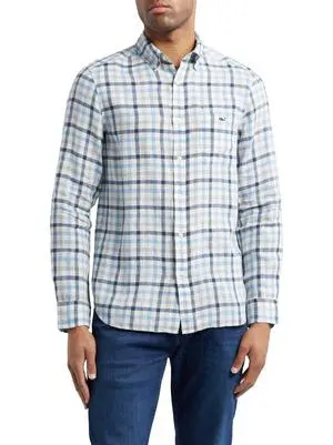 Vineyard Vines Slub Linen Button-down Shirt - Coastline Plaid