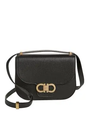 FERRAGAMO Double Gancio Leather Crossbody Bag - Nero