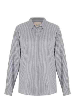 THEO THE LABEL Echo Back Button Dolman Shirt - Grey/white