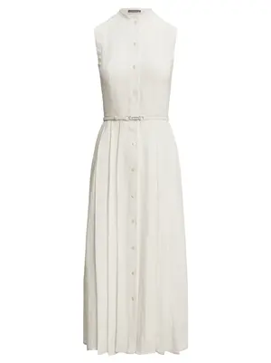 Ralph Lauren Pleated Belted Midi Dress - Neutrals
