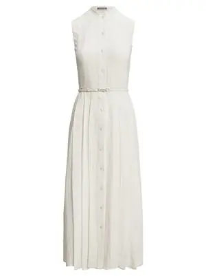Ralph Lauren Pleated Belted Midi Dress - Neutrals