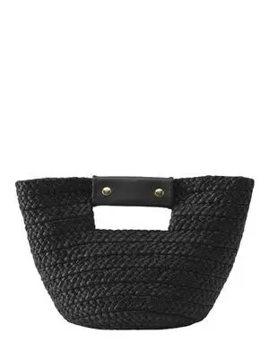 Helen Kaminski Mini Remi Braided Raffia Tote - Charcoal/ Black