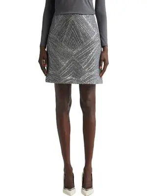 St. John Sequin Embellished A-line Skirt - Grey Melange/ Silver
