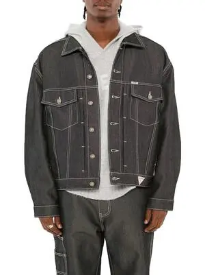 GUESS ORIGINALS Metallic Denim Trucker Jacket - Grey