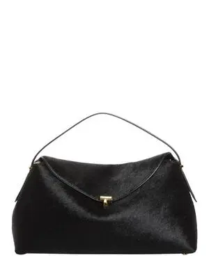 TOTEME TOTEME T-Lock Genuine Calf Hair Top Handle Bag Black