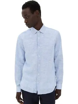 Orlebar Brown Giles Linen Button Down Shirt - Navy/white
