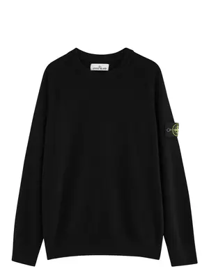 Stone Island Logo Wool Jumper - Black
