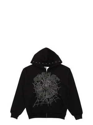 SP5DER Og Web Studded Zip Hoodie - Black