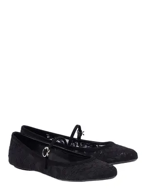 GIANVITO ROSSI Mj Leather-trimmed Lace Ballet Flats - Black