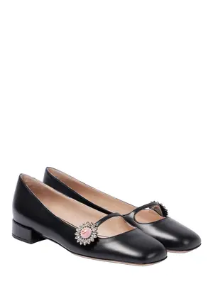 Valentino Garavani Embellished Leather Mary Jane Flats - Black