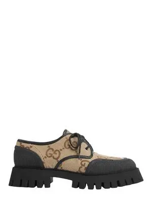 Gucci Maxi Gg Supreme Canvas Lace-up Shoes - Camel/black