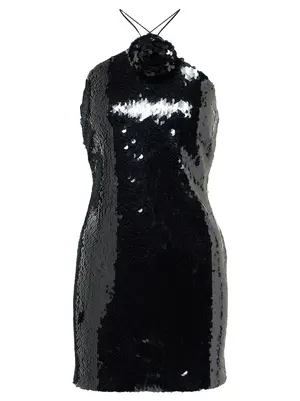 Magda Butrym Floral-appliqué Sequined Minidress - Black