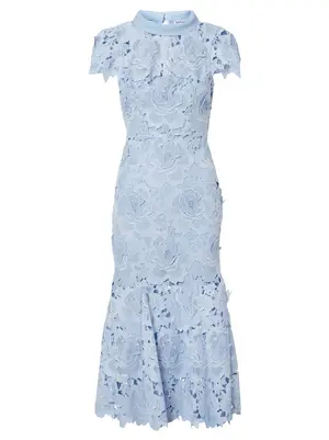 SELF-PORTRAIT Floral Lace Midi Dress - Blue