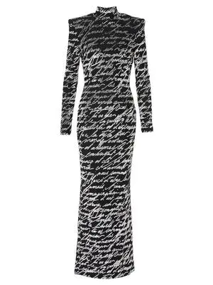 Balmain Love Letter Jacquard Gown - Black