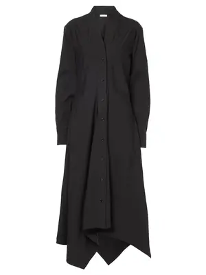 FERRAGAMO Cotton-blend Jersey Midi Shirt Dress - Black