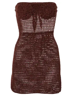 Anna Kosturova Floral Crochet Cotton Bustier Mini Dress - Brown