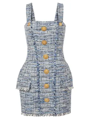 Balmain Denim Tweed Mini Dress - Blue