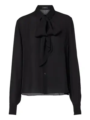 Wardrobe.NYC Tie-neck Silk Blouse - Black