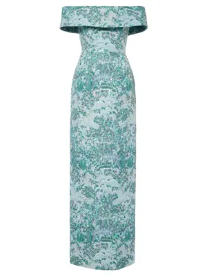 MARKARIAN Clover Floral Off-shoulder Brocade Gown - Blue