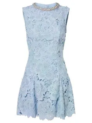 SELF-PORTRAIT Embellished Floral Lace Minidress - Blue