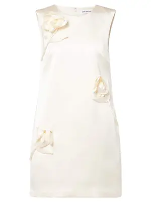 SELF-PORTRAIT Floral-appliqué Satin Mini Dress - White